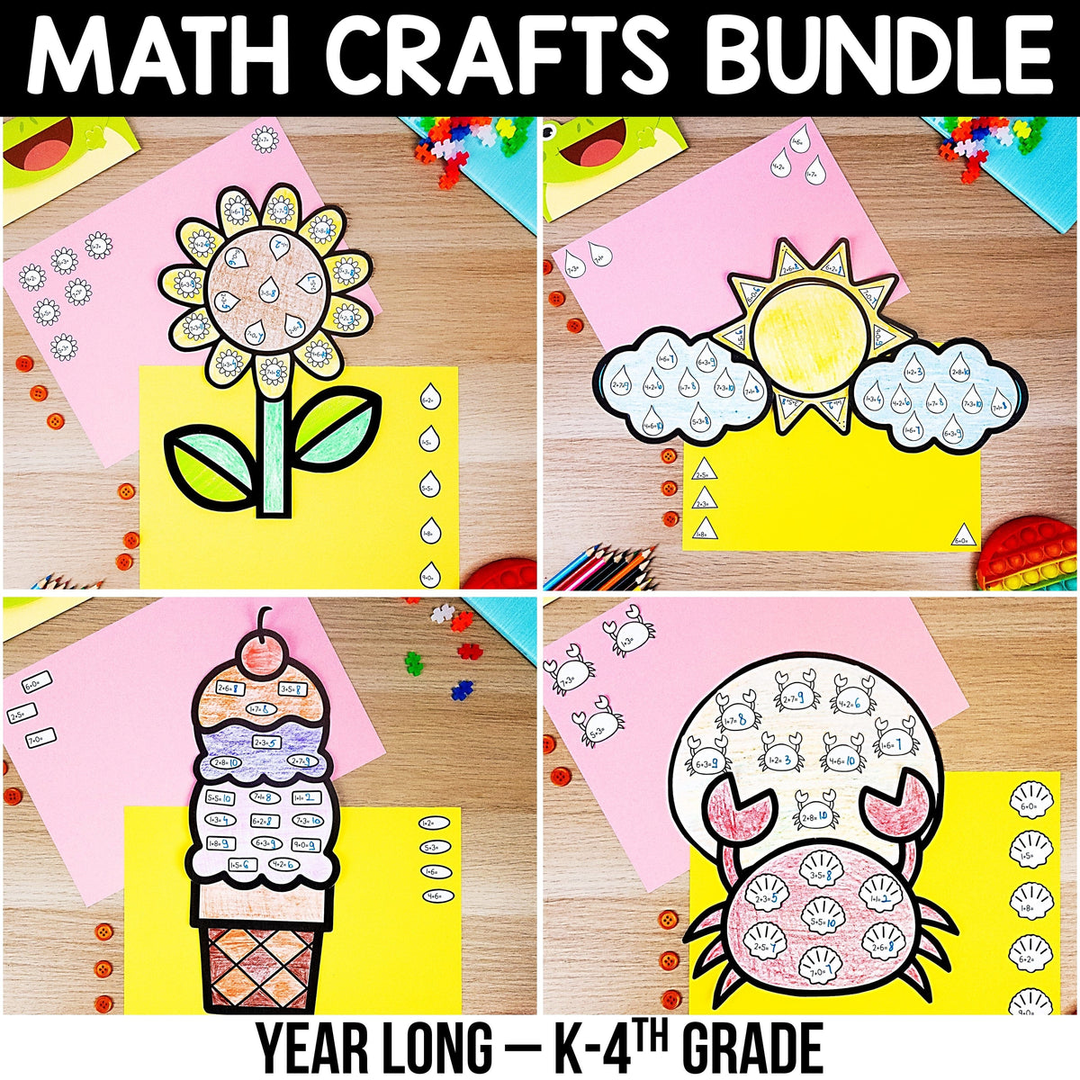 Math Crafts Worksheets YEAR-LONG MEGA BUNDLE K-4th Grade – My Nerdy Teacher