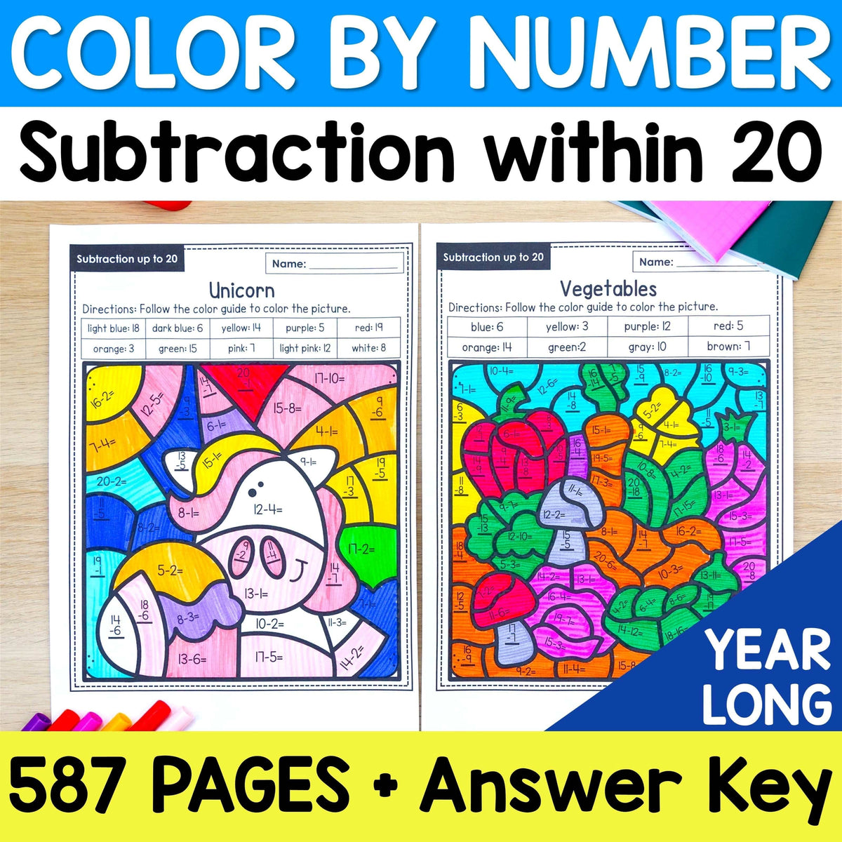 2,000+ Color by Number Worksheets - Addition, Subtraction, Multiplicat ...