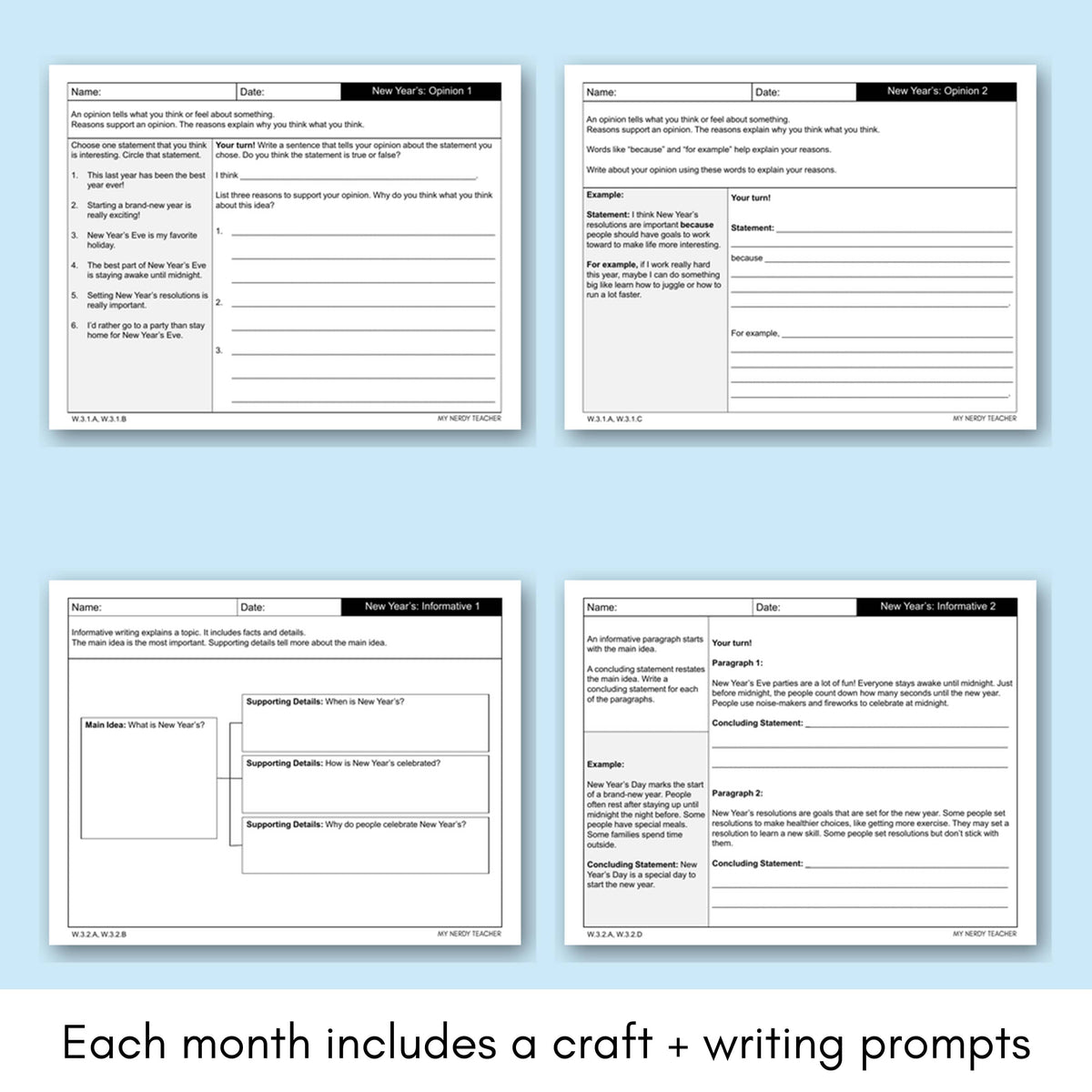 New Year Writing Craft Writing Prompts and Bulletin Board – My Nerdy ...