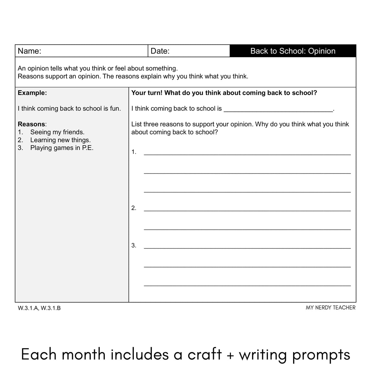 Back to School Writing Craft Writing Prompts and Bulletin Board – My ...