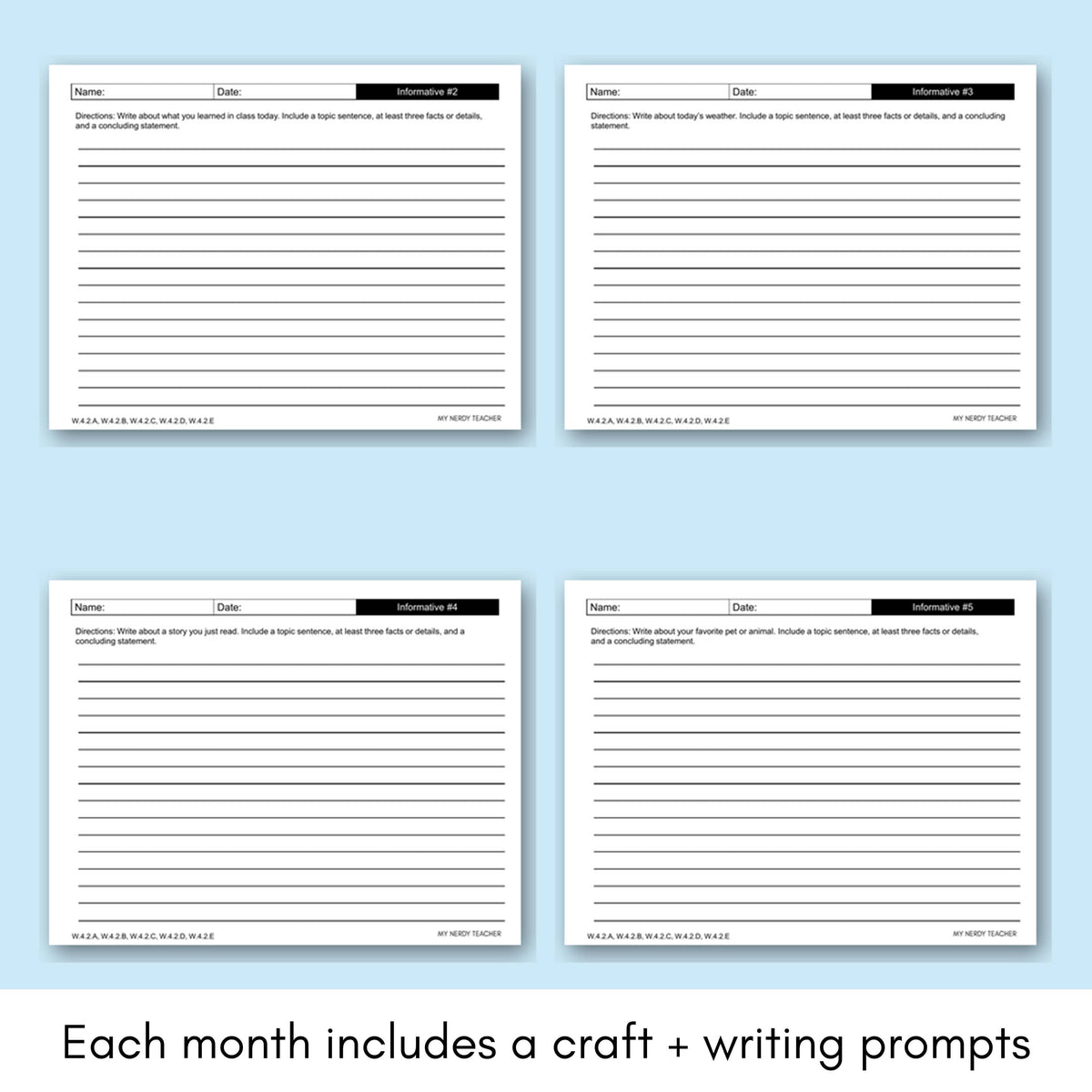 4th Grade Writing Craft Writing Prompts and Bulletin Board – My Nerdy ...