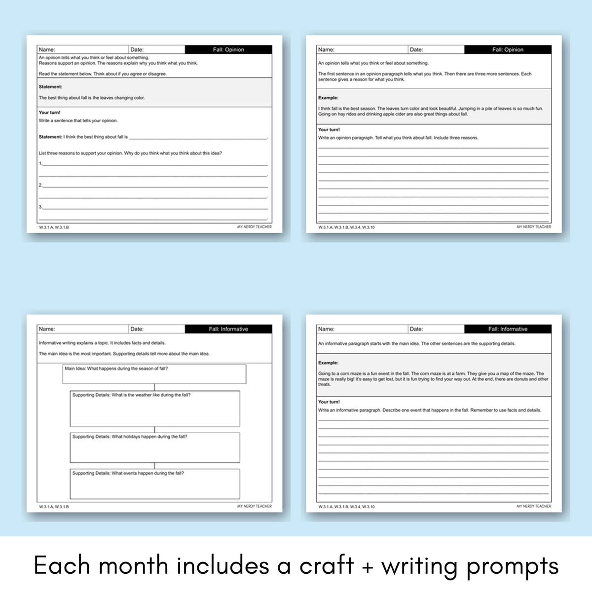 Fall Writing Craft Writing Prompts and Bulletin Board – My Nerdy Teacher