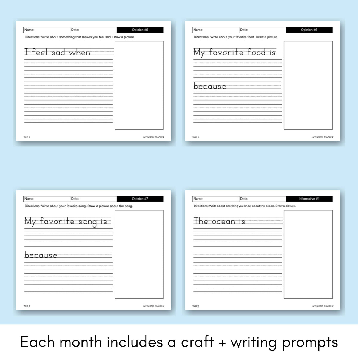 Kindergarten Writing Craft Writing Prompts and Bulletin Board – My ...