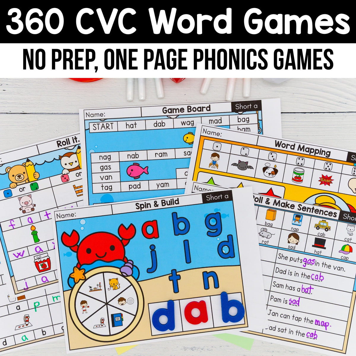 360 CVC Word Games - No Prep Literacy Centers BUNDLE – My Nerdy Teacher