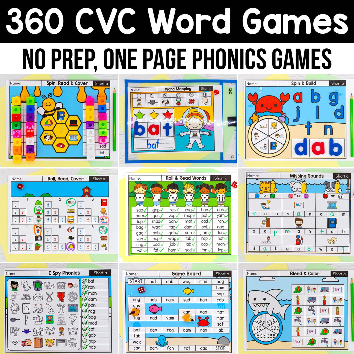 360 CVC Word Games - No Prep Literacy Centers BUNDLE – My Nerdy Teacher