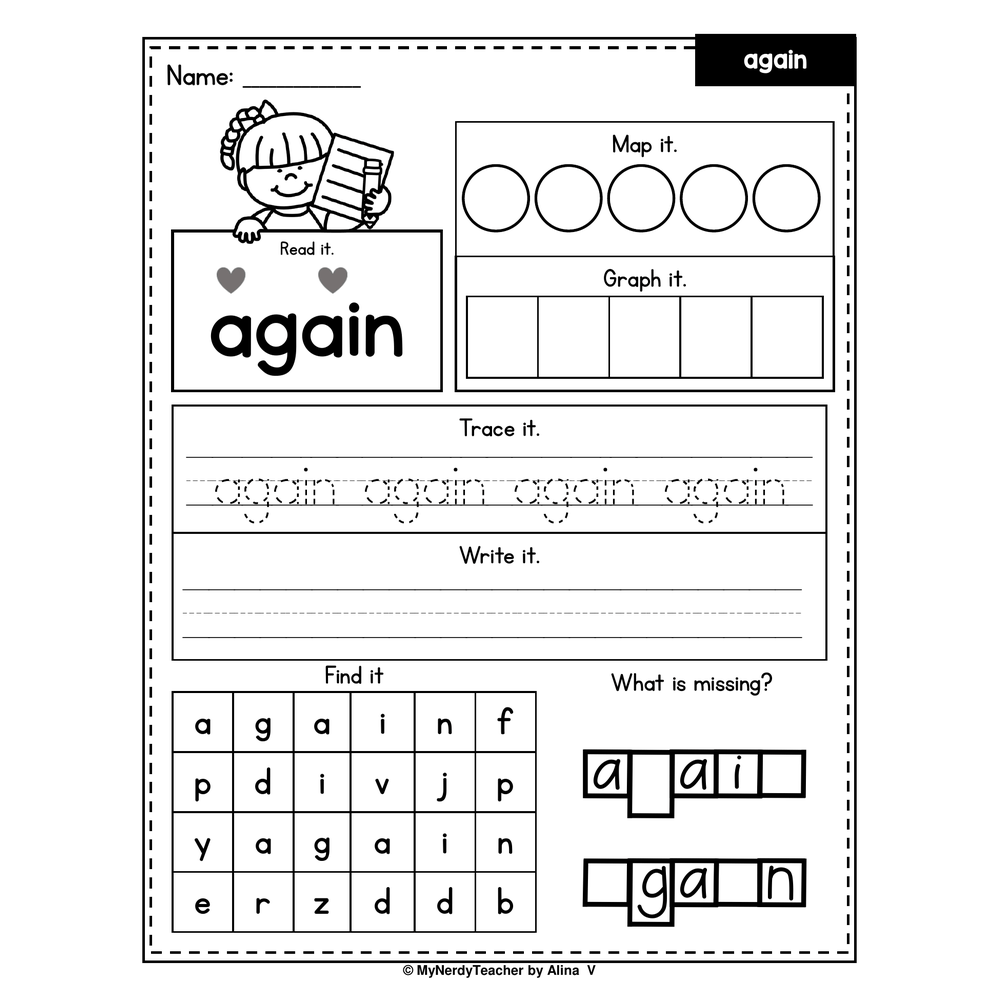Sight Words Practice Worksheets - Heart Words - SOR Aligned - Set 1 ...