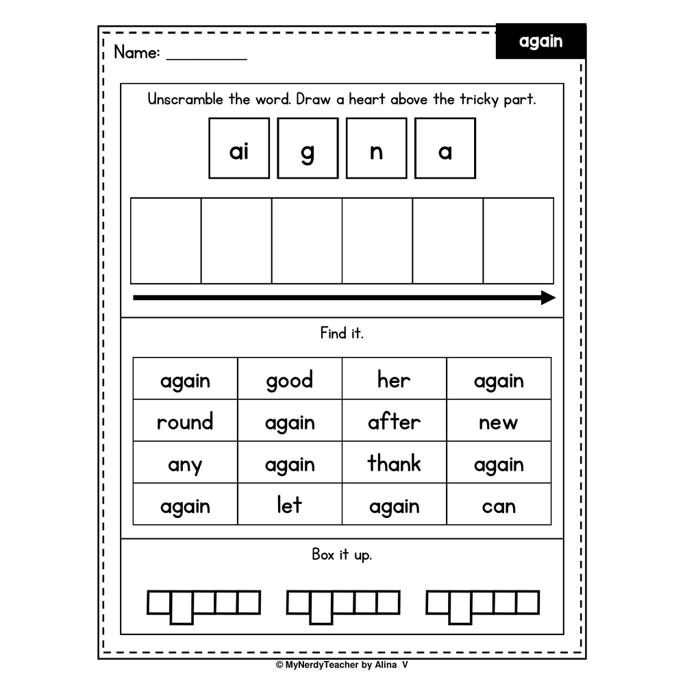 Sight Words Practice Worksheets - Heart Words - SOR Aligned - Set 4 ...