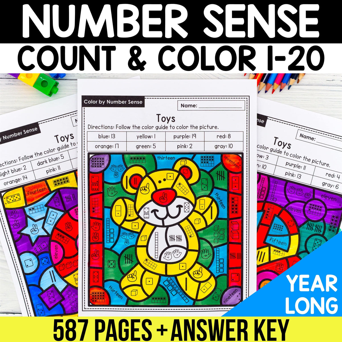 587 Color by Number Sense Worksheets 1 to 20 YEAR-LONG BUNDLE – My ...
