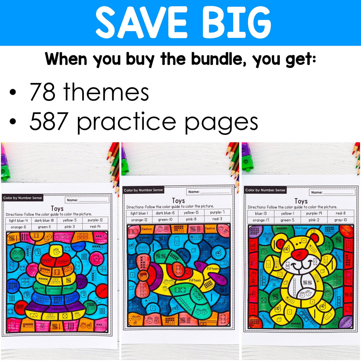 587 Color by Number Sense Worksheets 1 to 20 YEAR-LONG BUNDLE – My ...