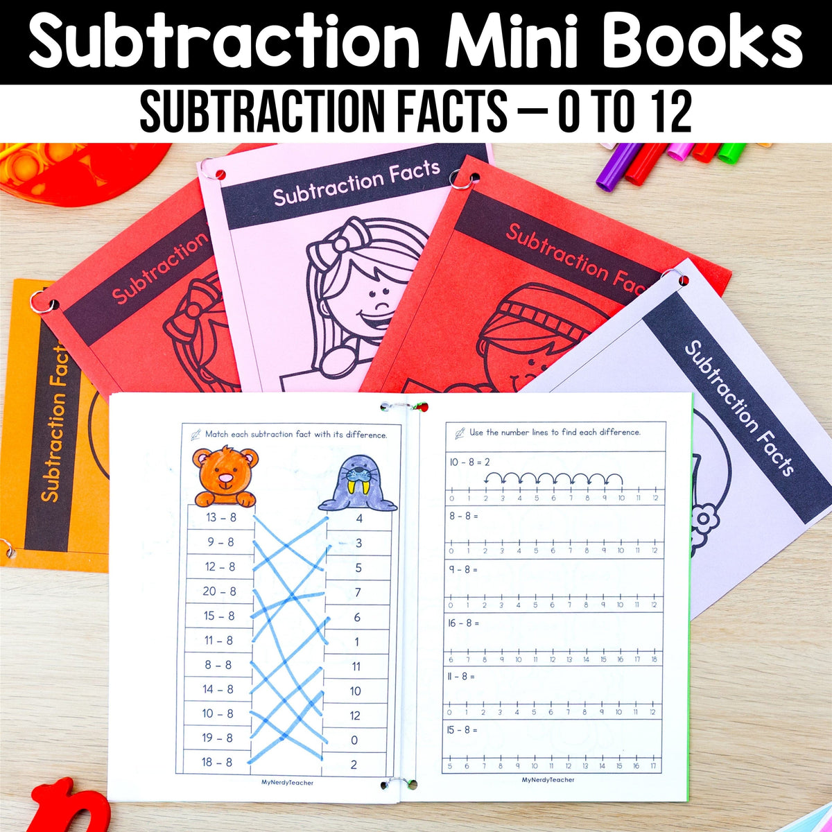Subtraction Facts Mini Books MEGA BUNDLE Numbers 0 to 12 – My Nerdy Teacher