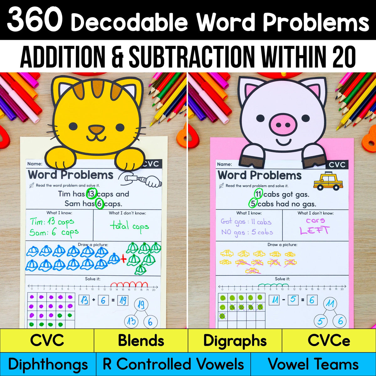 360 Decodable Word Problems MEGA BUNDLE - CVC Words, Blends, Digraphs ...