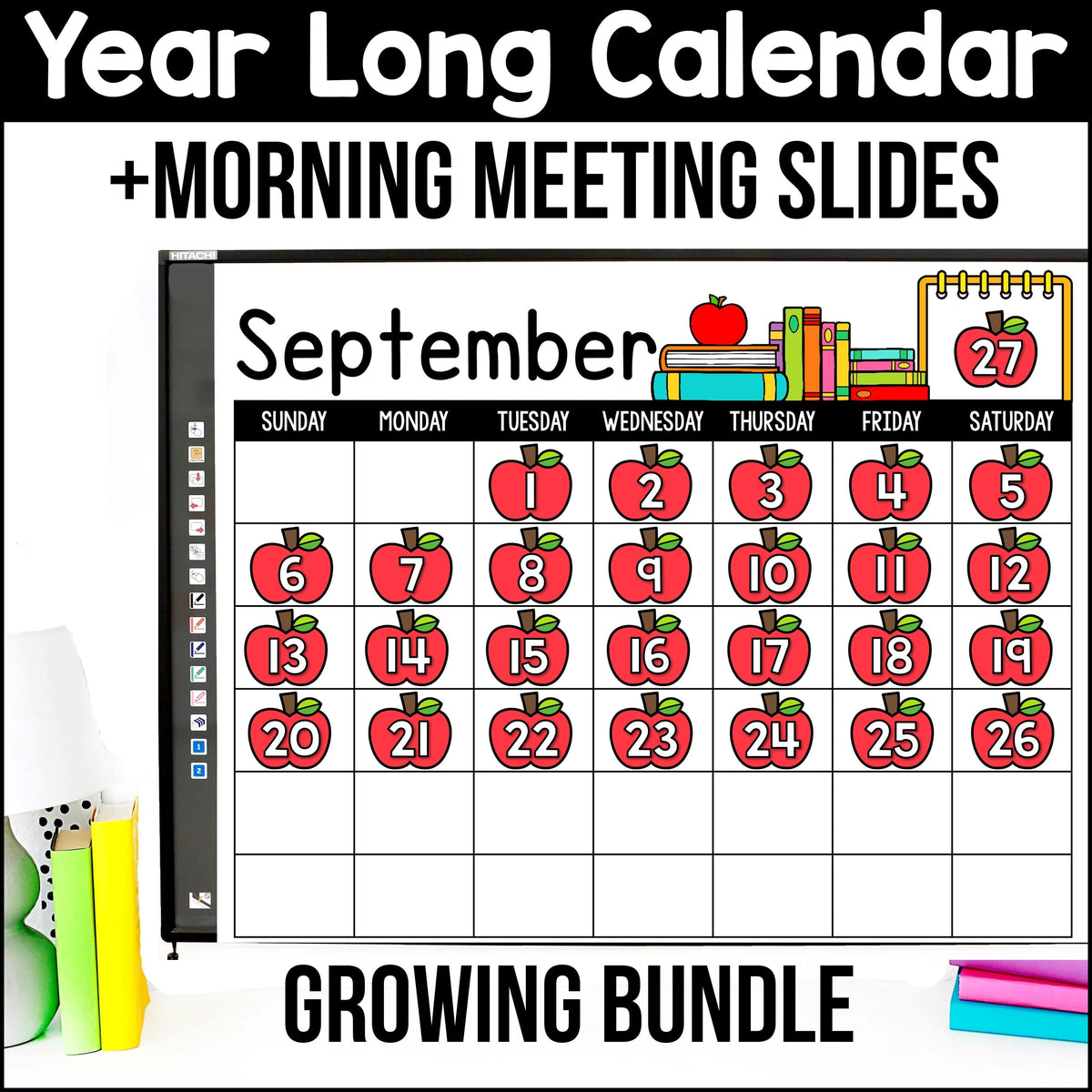 Digital Calendar - Morning Meeting Slides - YEAR LONG GROWING BUNDLE ...