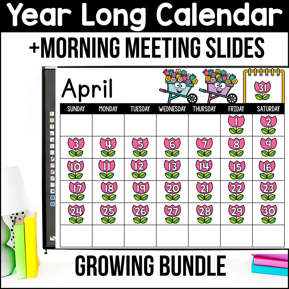 Digital Calendar - Morning Meeting Slides - YEAR LONG GROWING BUNDLE ...