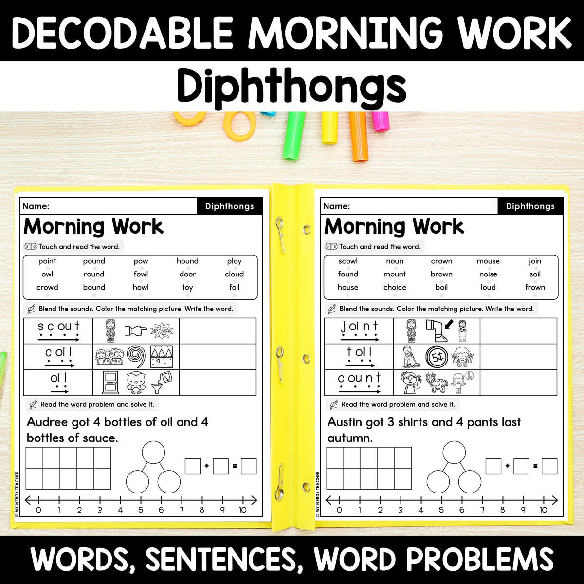 Diphthongs Morning Work - Decodable Words, Sentences and Word Problems ...