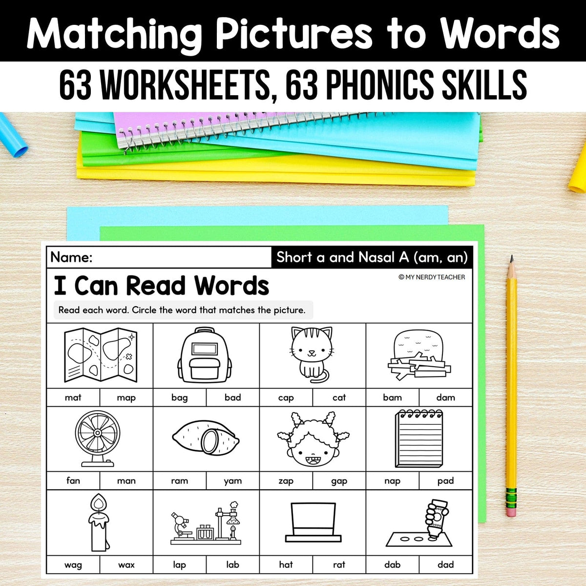 Matching Pictures to Words - Phonics Worksheets – My Nerdy Teacher