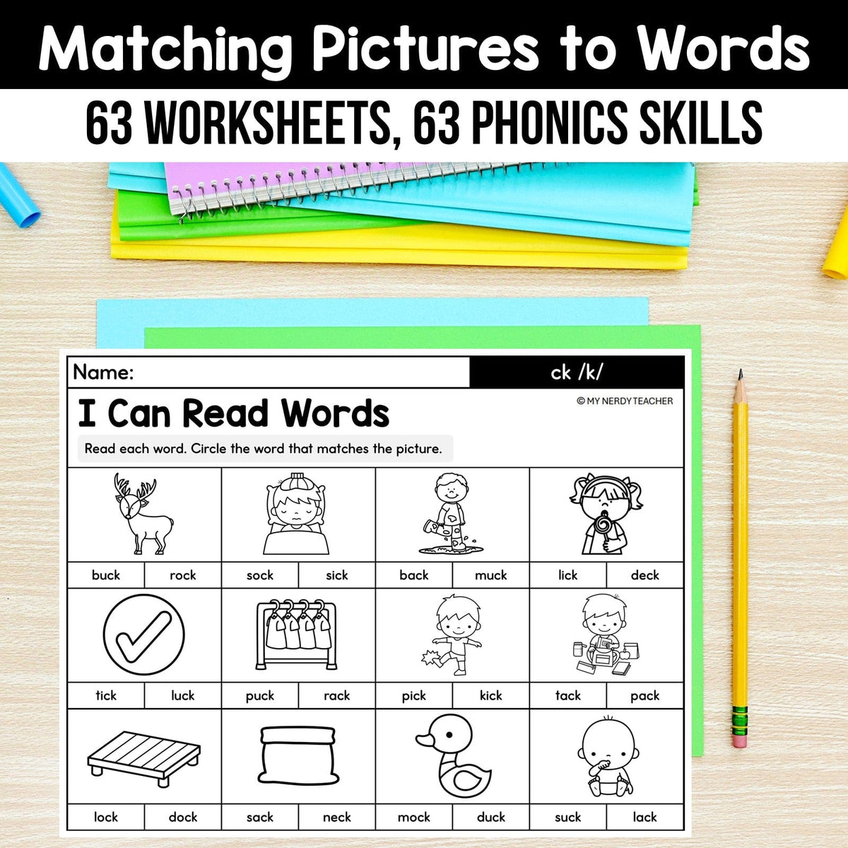 Matching Pictures to Words - Phonics Worksheets – My Nerdy Teacher