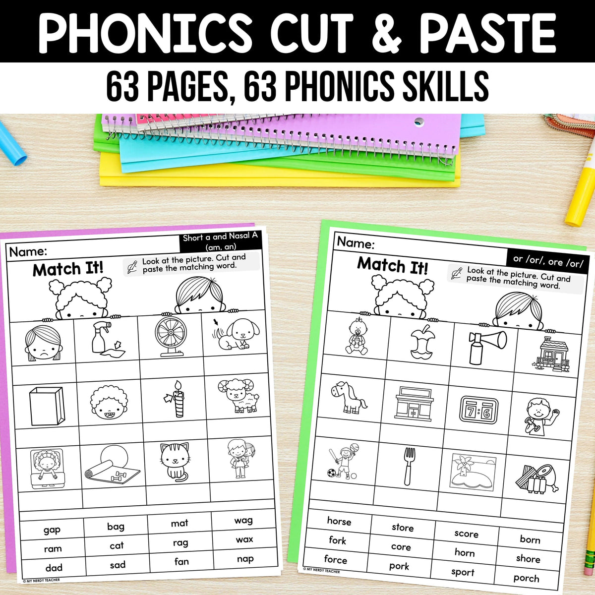 Phonics Cut and Paste Worksheets – My Nerdy Teacher
