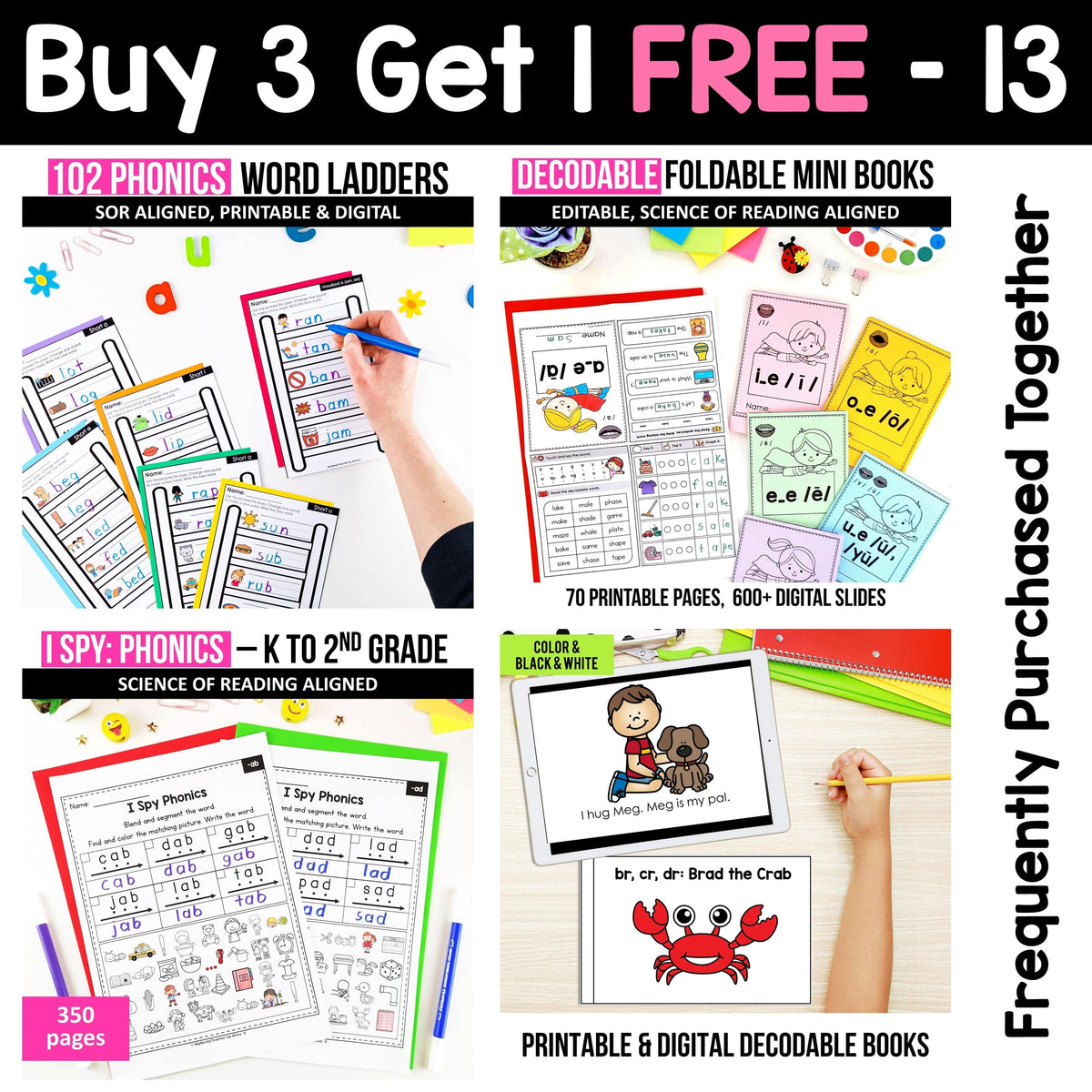 Buy3Get1 FREE B13 - Word Ladders, Decodable Puzzles, Mini Books, I Spy ...