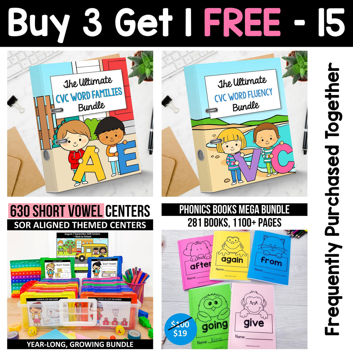 Buy3Get1 FREE B15 - CVC Word Worksheets, Phonics Books, Short Vowels T ...
