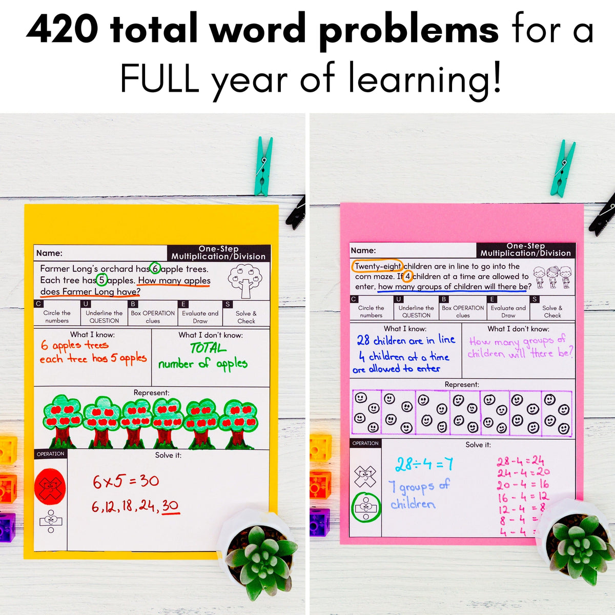 420 Editable Word Problems Year-Long Bundle - One Step & Multi Step, A ...
