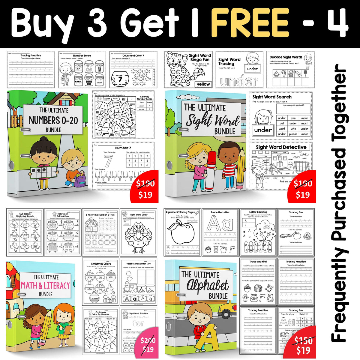 Buy3Get1 FREE B4 - Alphabet, Math and Literacy, Sight Words, Numbers 0 ...