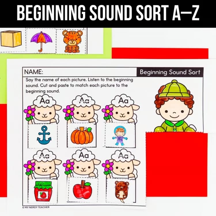 Beginning Sound Sort A–Z | Cut and Paste Phonemic Awareness Worksheets ...