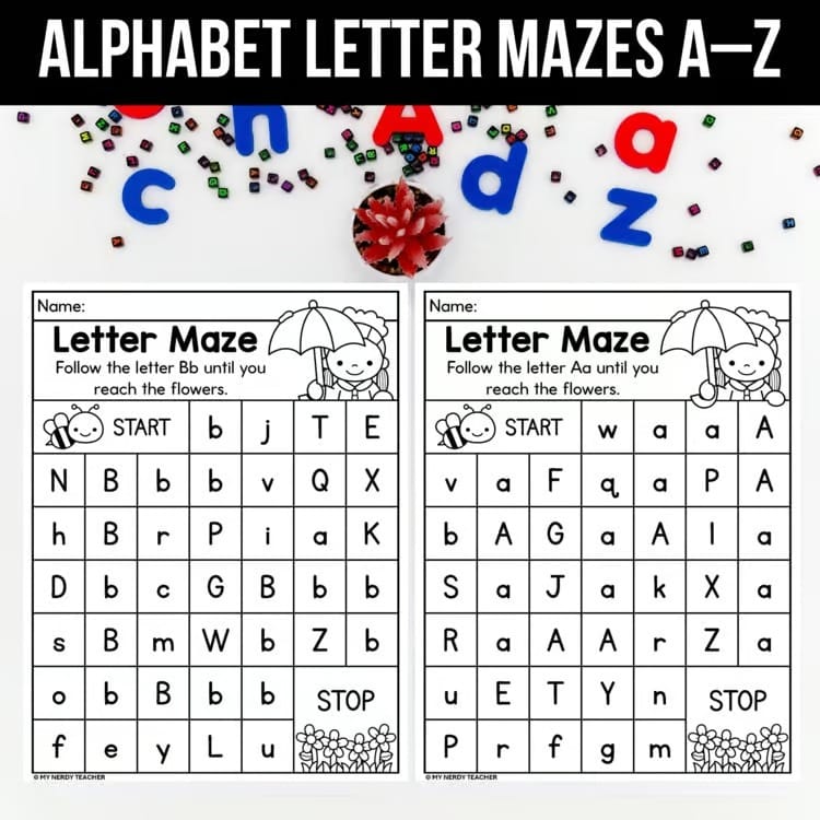 Alphabet Letter Mazes A–Z | Letter Recognition Worksheets – My Nerdy ...