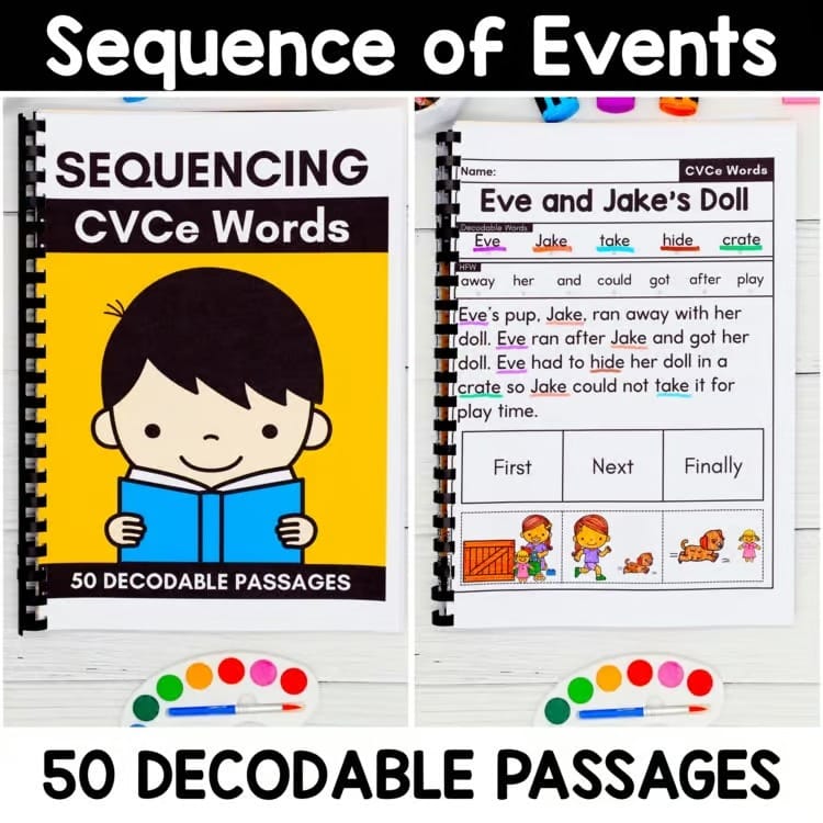 50 CVCe Words Decodable Read & Sequence Phonics Passages – My Nerdy Teacher