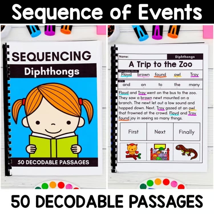 50 Diphthongs Decodable Read & Sequence Phonics Passages – My Nerdy Teacher