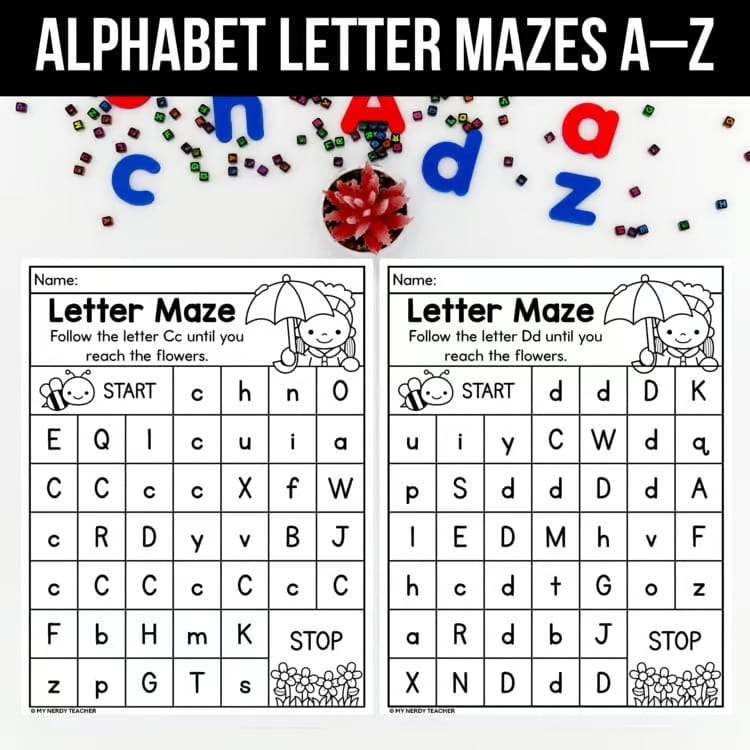 Alphabet Letter Mazes A–Z | Letter Recognition Worksheets – My Nerdy ...