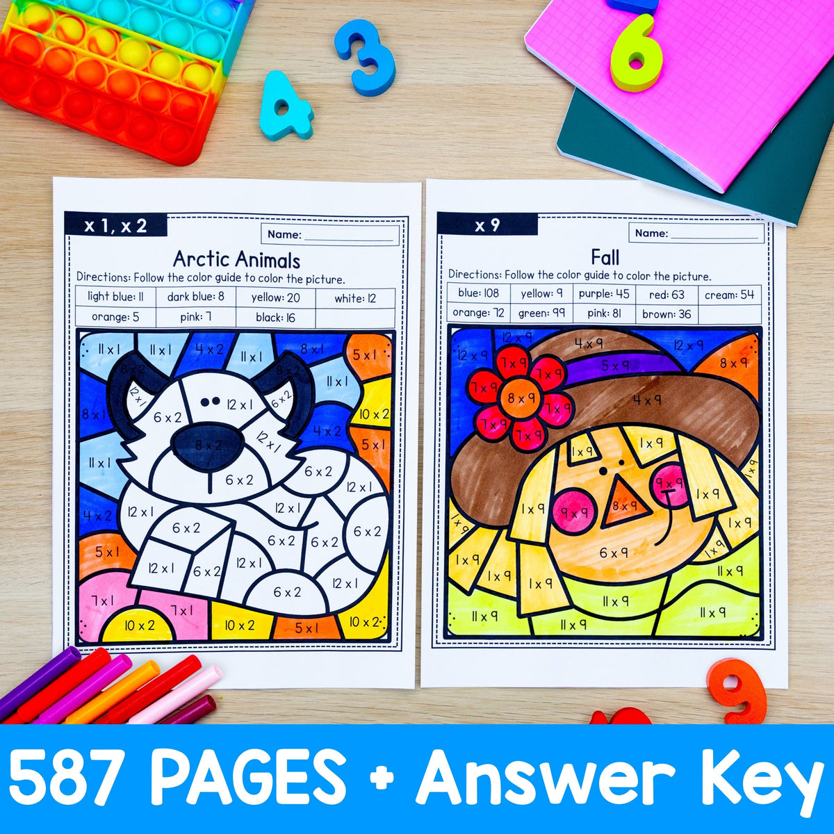 587 Color by Number Worksheets - Multiplication - YEAR-LONG BUNDLE – My ...