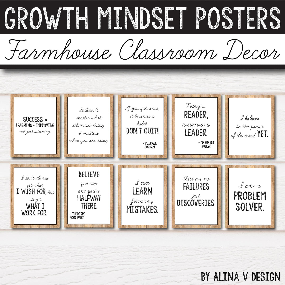 Modern Farmhouse Classroom Decor Growth Mindset Posters – My Nerdy Teacher