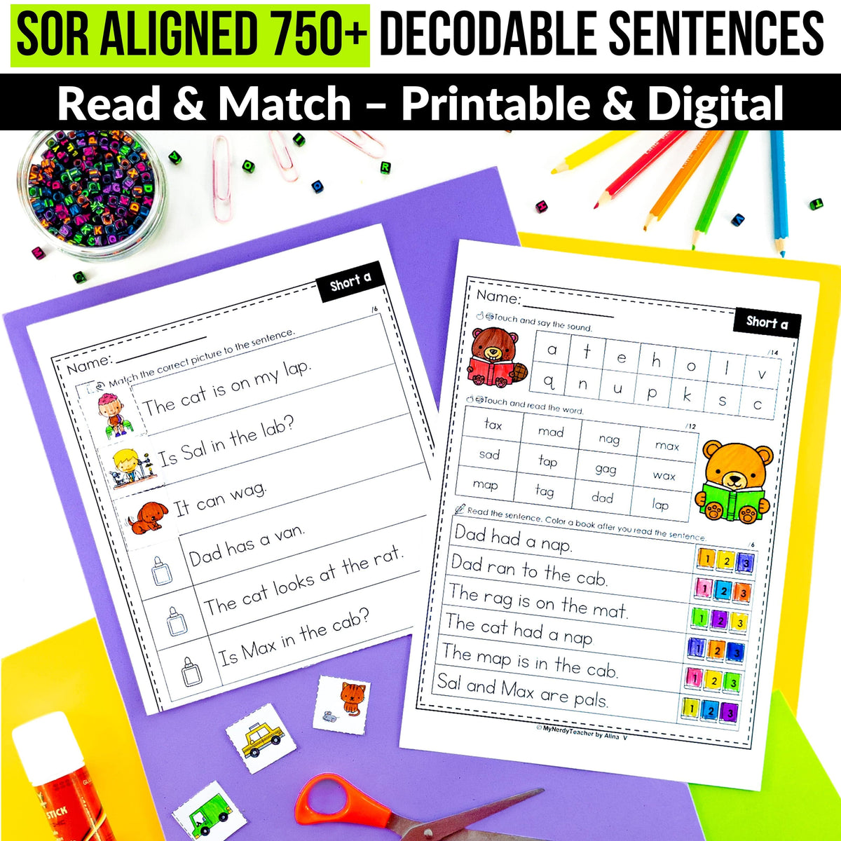 Read and Match Decodable Sentences MEGA BUNDLE - K to 2nd Grade - SOR ...
