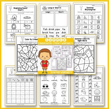 Summer Activities For Kindergarten (Literacy No Prep) - Summer Review ...