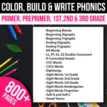 Color Read Write Phonics Word Search CVC CVCe Digraphs Sight Words 800 ...