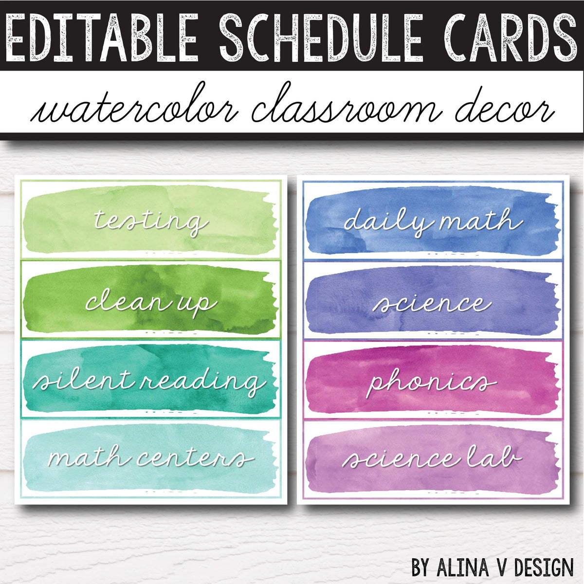 Daily Schedule Cards EDITABLE - Watercolor – My Nerdy Teacher