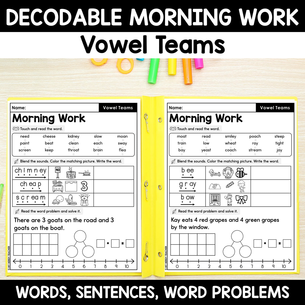 Vowel Teams Morning Work - Decodable Words, Sentences and Word Problem ...