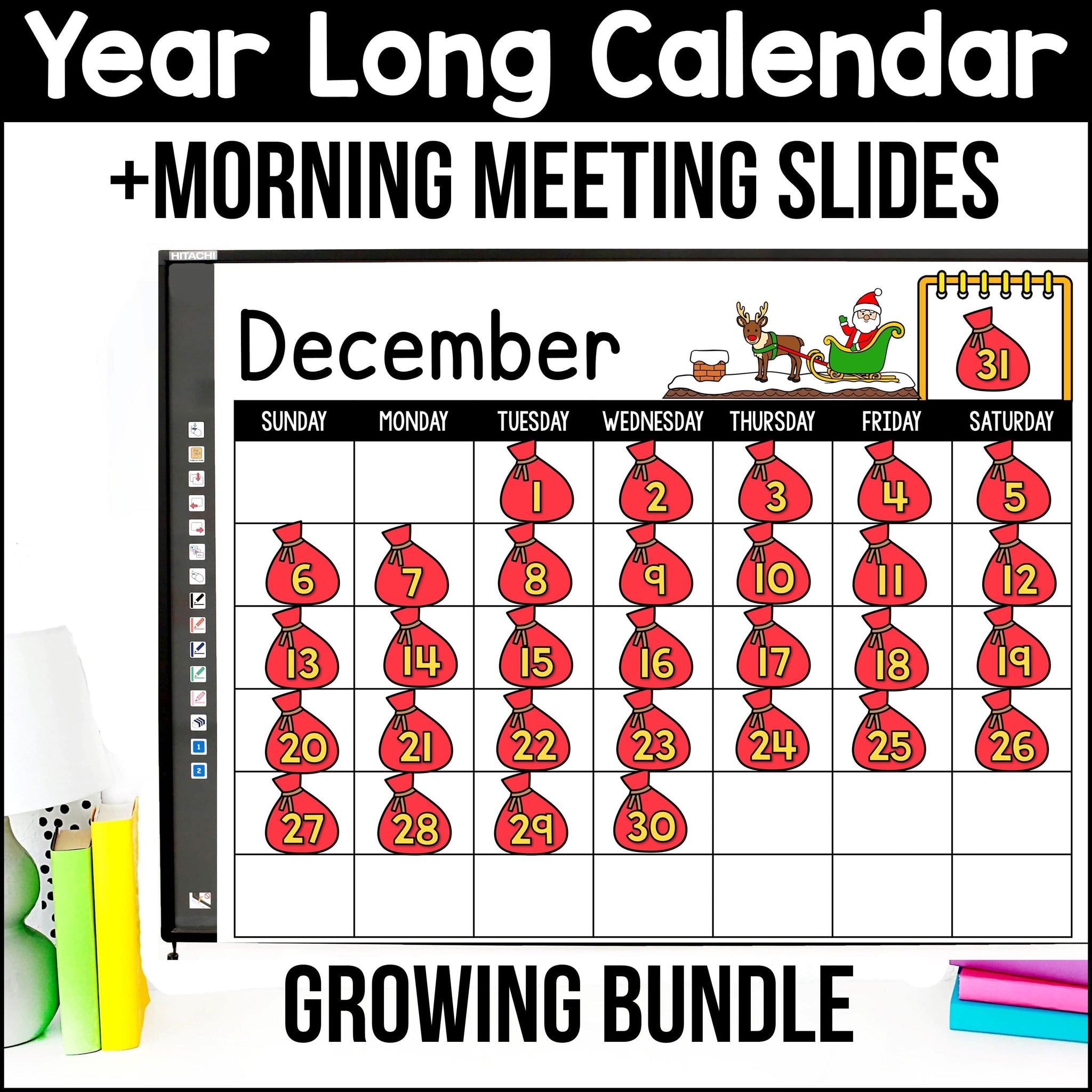 Digital Calendar - Morning Meeting Slides - YEAR LONG GROWING BUNDLE ...