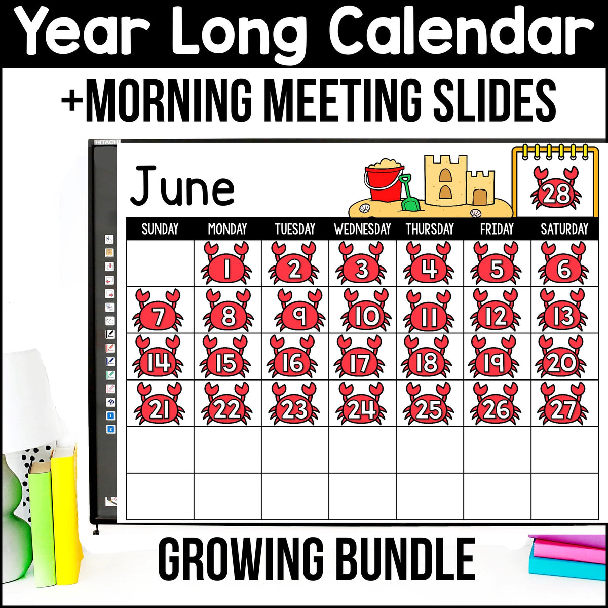 Digital Calendar - Morning Meeting Slides - YEAR LONG GROWING BUNDLE ...