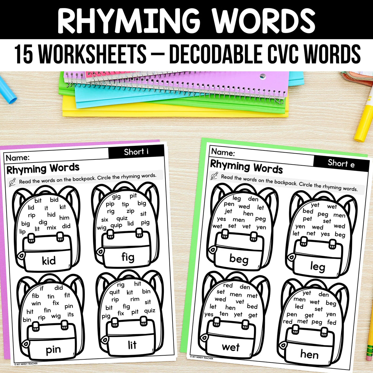 Rhyming Words Worksheets – My Nerdy Teacher