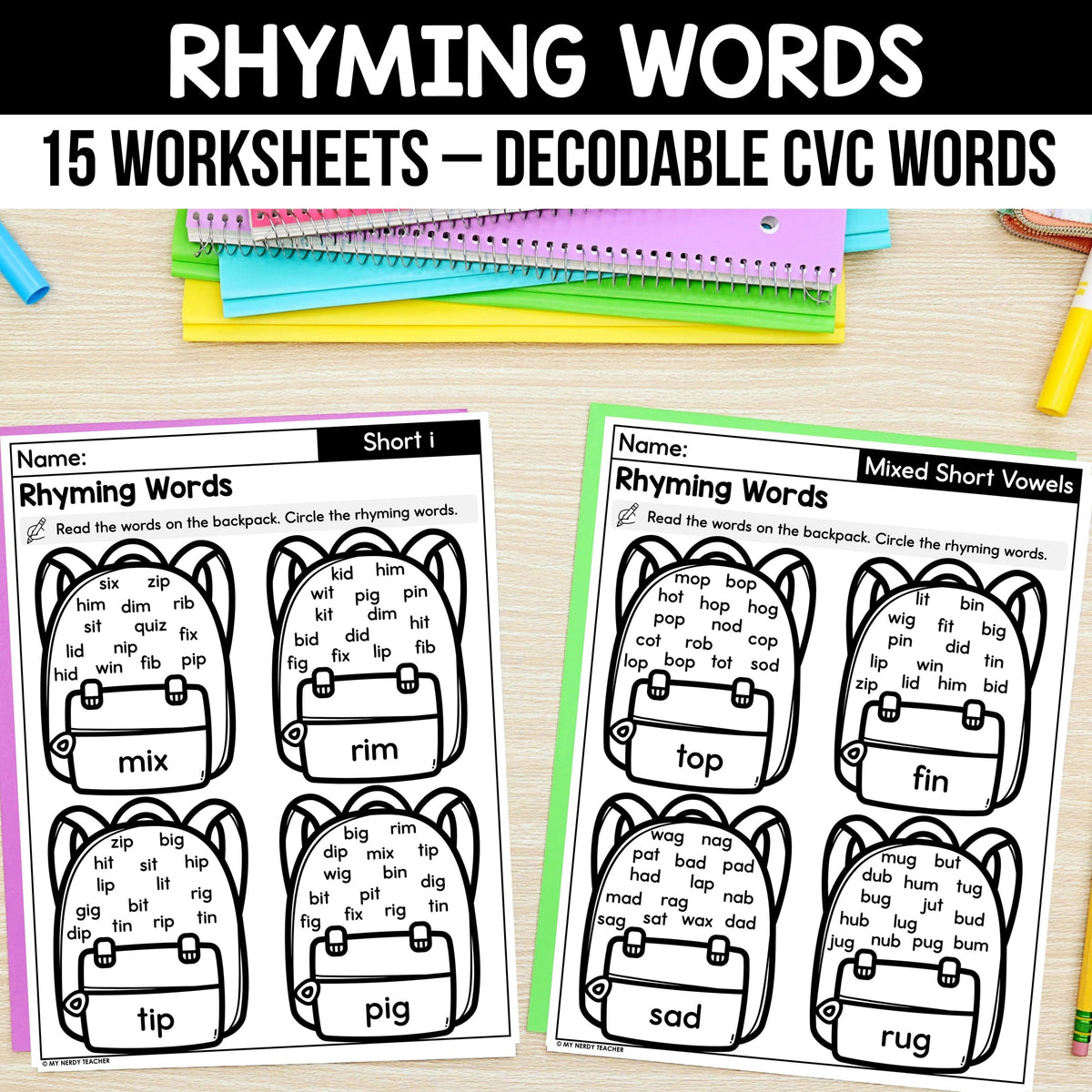 Rhyming Words Worksheets – My Nerdy Teacher