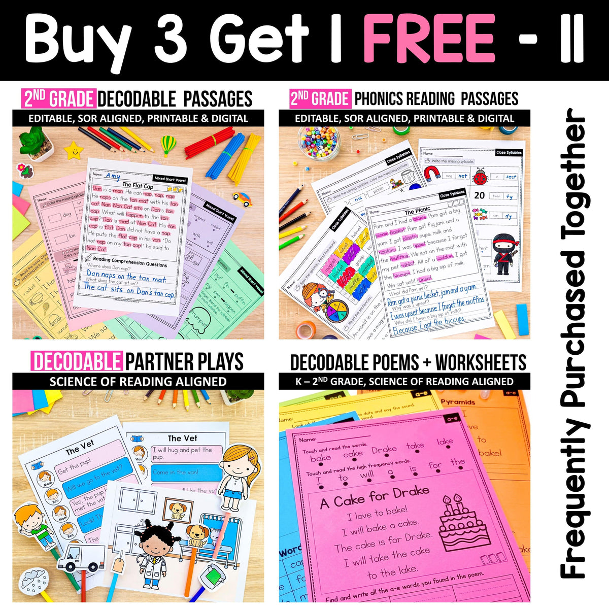 Buy3Get1 FREE B11 - Multisyllabic Words, Reading Passages, Decodable P ...
