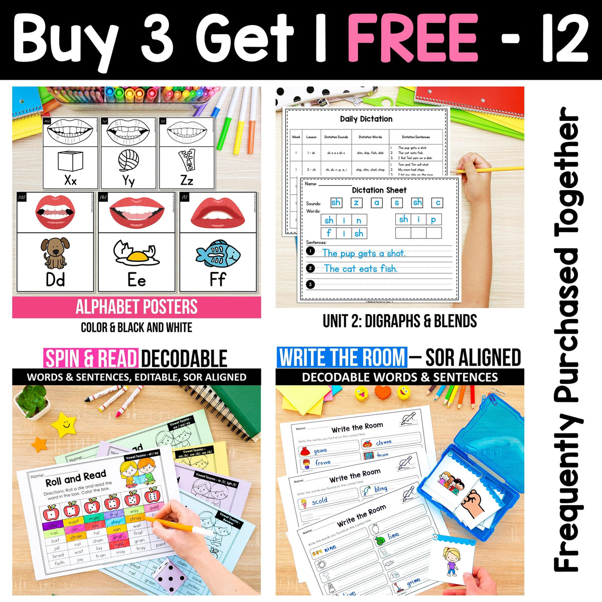 Buy3Get1 FREE B12 - Beginning Sounds, Digraphs and Blends, Roll and Re ...