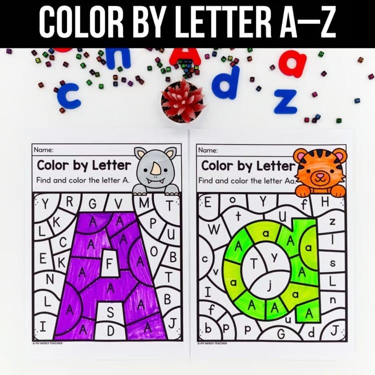 Color by Letter A–Z | Visual Alphabet Recognition Worksheets – My Nerdy ...
