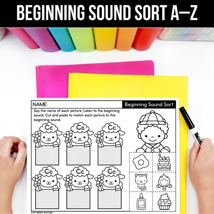 Beginning Sound Sort A–Z | Cut and Paste Phonemic Awareness Worksheets ...