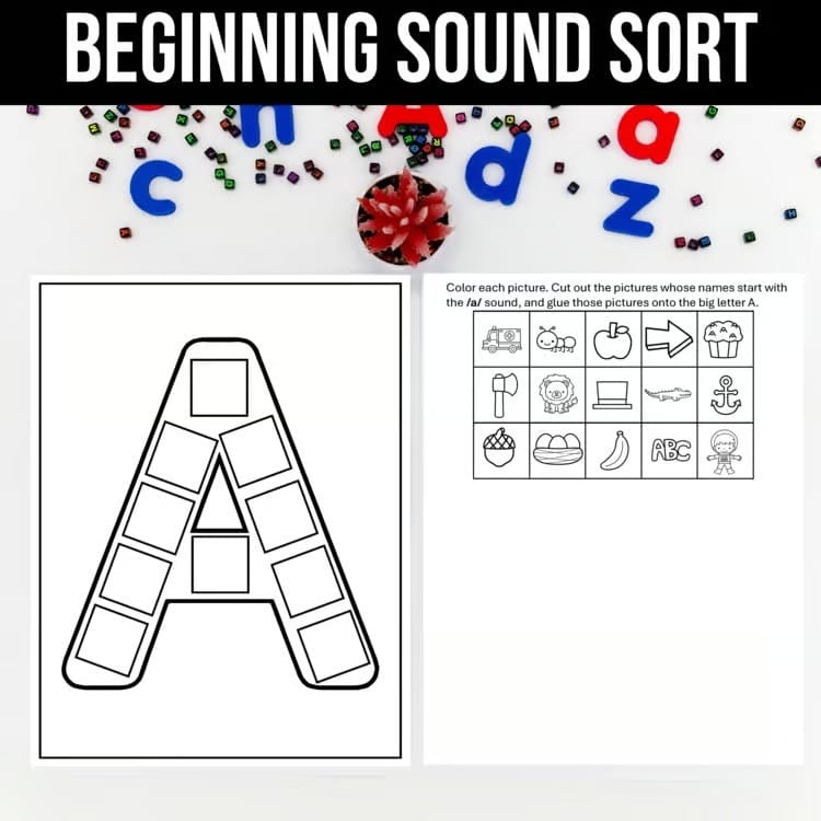 Alphabet Cut and Paste A–Z | Beginning Sound Picture Sort Craft – My ...
