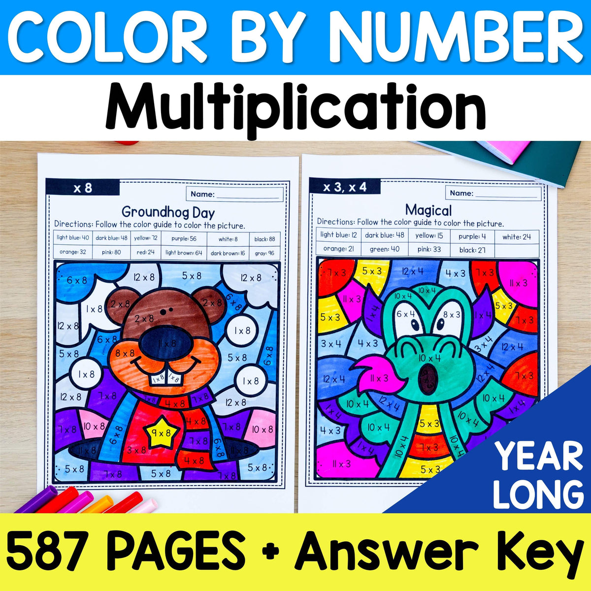 587 Color by Number Worksheets - Multiplication - YEAR-LONG BUNDLE – My ...