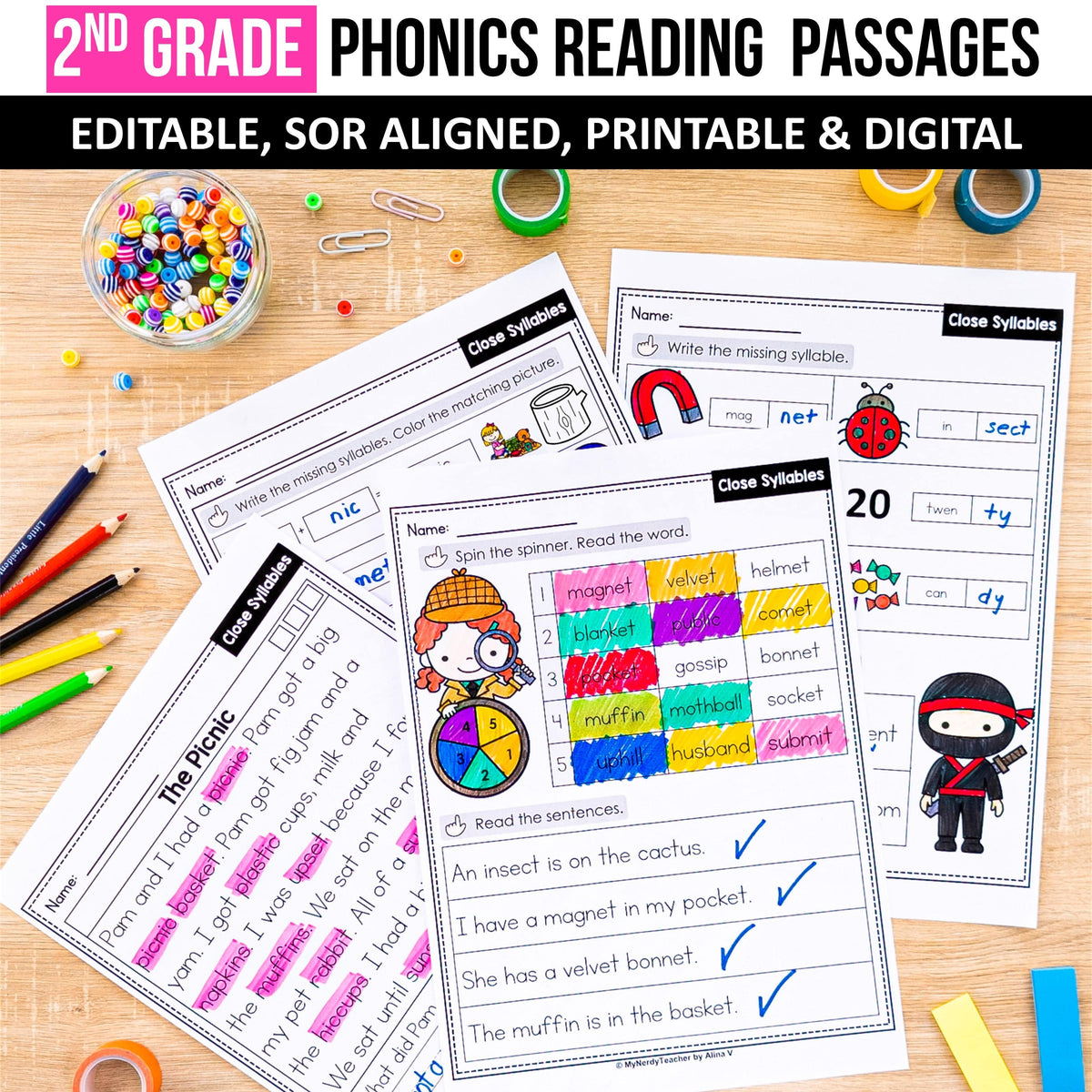 2nd Grade Phonics Reading Passages with Multisyllabic Words (Editable ...