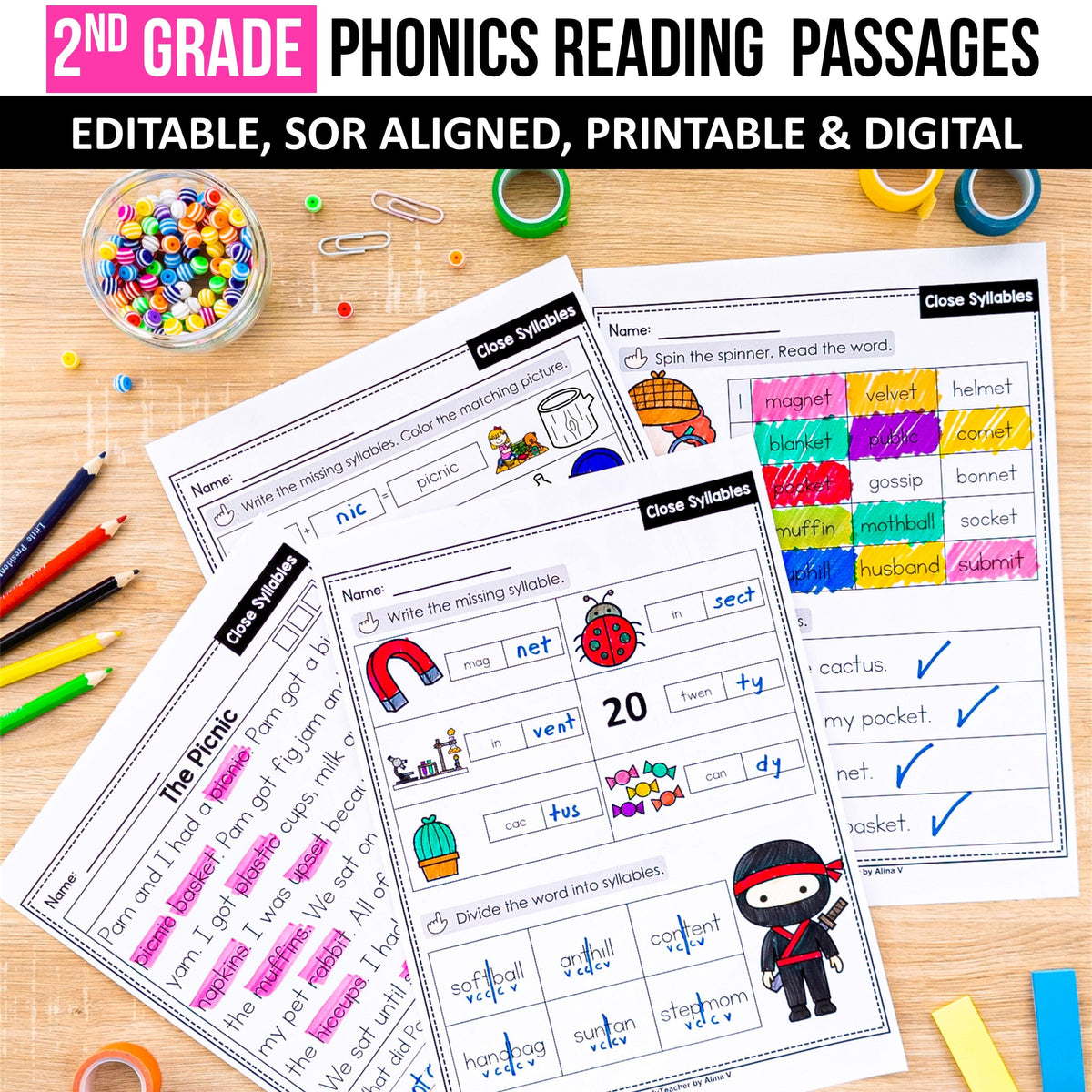2nd Grade Phonics Reading Passages with Multisyllabic Words (Editable ...