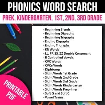 Phonics Word Search CVC CVCe Blends Digraphs Sight Words Spring 200 pa ...